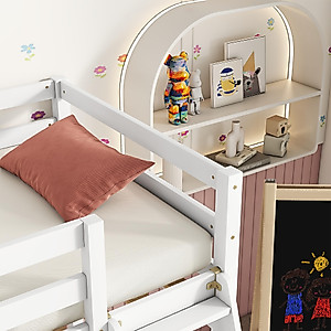 Harper & Bright Designs Twin Size Loft Bed Frame,Wooden Kids Loft Bed with Inclined Ladder & Full-Length Guardrail, High Loft Bed for Teens Girls Boys, Space-Saving, White