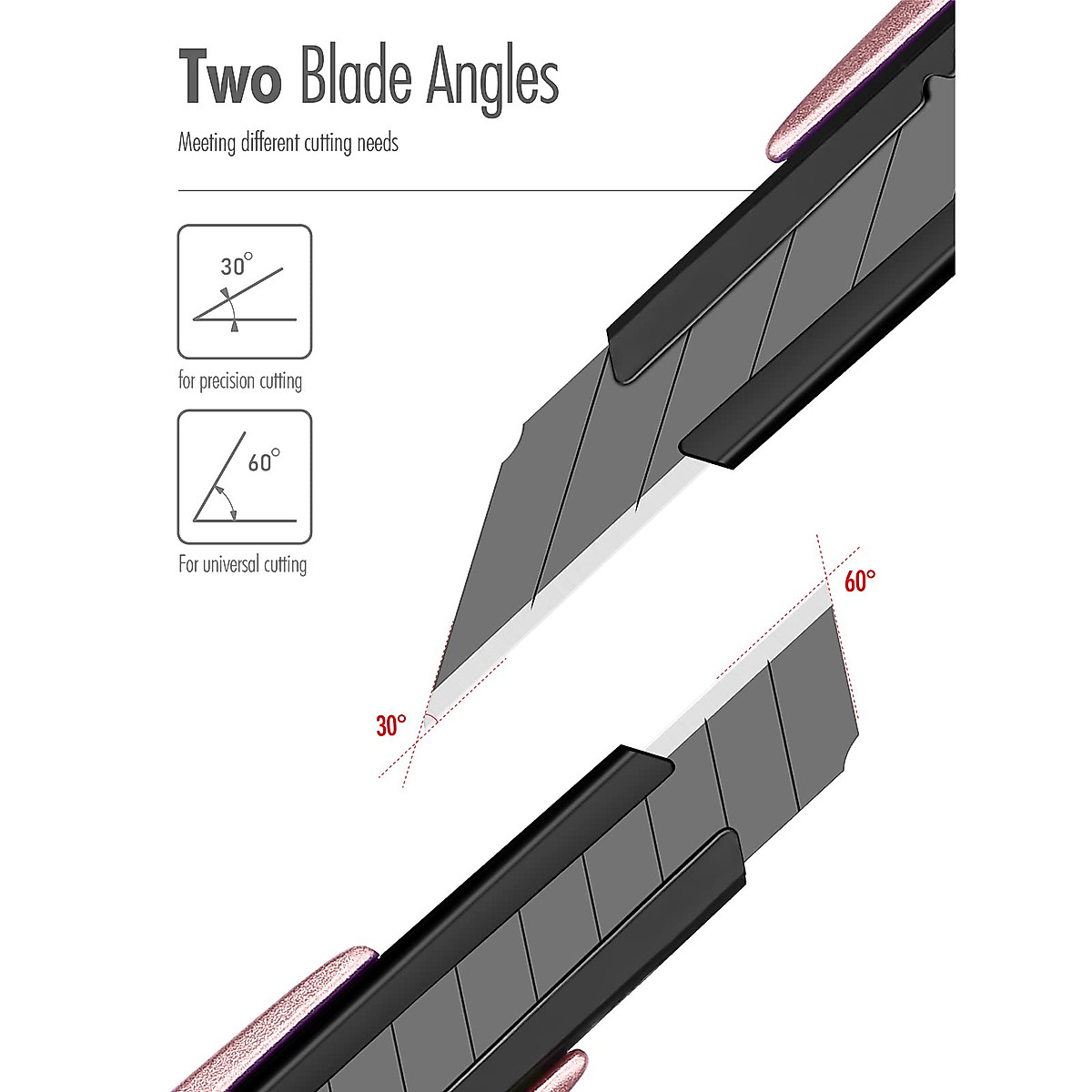 FantastiCAR 2-Pack Auto Lock Retractable Utility Knife, Snap Off Safety Cutter, with Aluminium Alloy Grip, 60 Degree and 30 Degree Blades, for Precision Trimming Jobs (Pink)