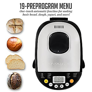 OVENTE Bread Maker Machine with Gluten Free Setting, 19 Preset Menu, Digital Display and Nonstick Baking Pan, Perfect for Homemade Loaf, Sourdough, Wheat, Dough, Black BRM5020B