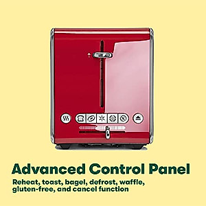 BELLA 2 Slice Toaster with Wide Slots, Touchscreen - Removable Crumb Tray, Adjustable Browning Control With Multiple Settings - Stainless Steel and Red