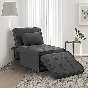 Saemoza Sleeper Sofa Bed, 4 in 1 Multi Function Single Folding Ottoman Bed, Modern Sleeper Convertible Chair Adjustable Backrest Small Couch Bed for Living Room/Small Apartment, Deep Grey