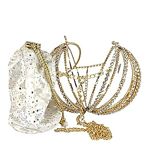 Round Ball Case Women Metal Clutches Chain Shoulder Handbags Evening Totes Bucket Clutch Bag (Beige)