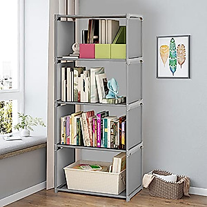 Jstcmadby Freestanding Bookshelf 4 Layers Open Bookshelf Assembled Fabric Bookshelf Storage Wall Shelf for Home Office Kitchen Storage