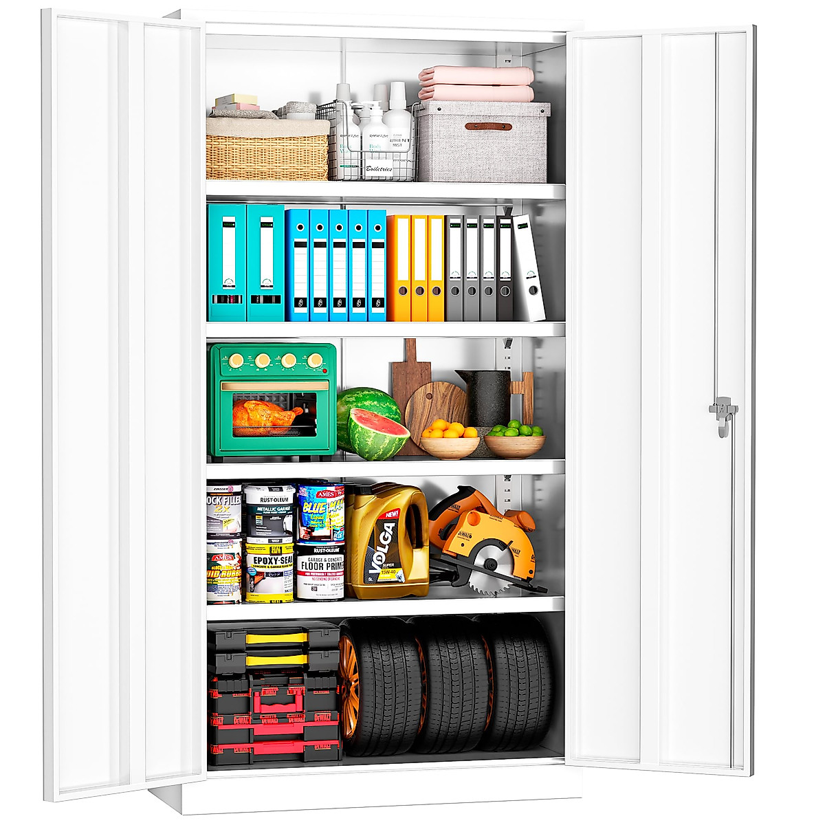 Superday Locking Metal Cabinet 72"×36"×18", Tall Storage Cabinet with 2 Doors and 4 Shelves, Large Metal Steel Utility Cabinet for Office File Bathroom Medicine Garage Pantry (White)