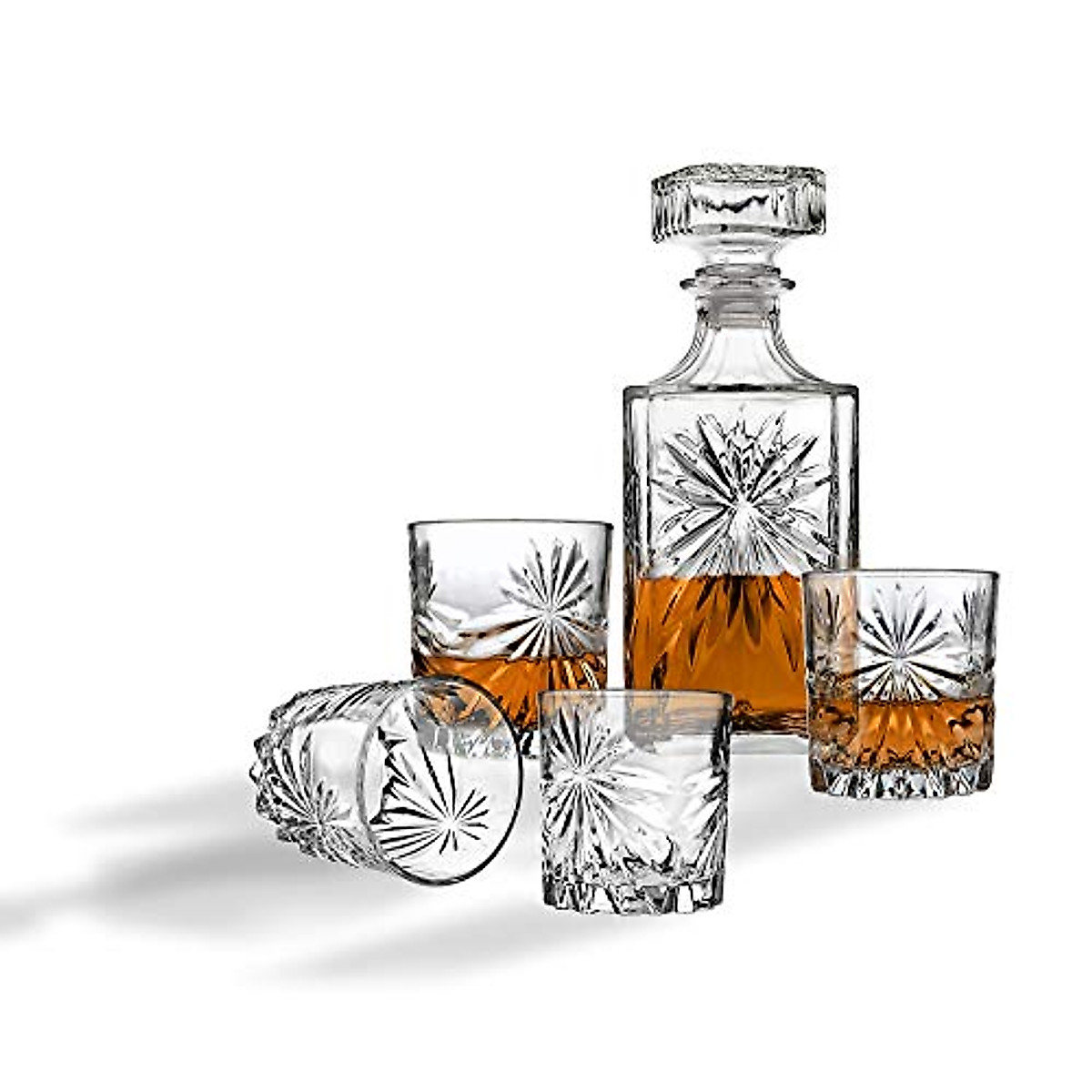 Whiskey Decanter And Glasses Bar Set, Includes Whisky Decanter And 4 Cocktail Glasses - 5 Piece Set