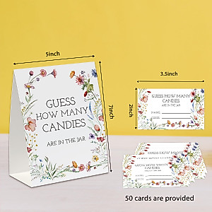 UHADRE Guess How Many Candies Game(One Sign with 50 Cards),Baby Shower Game, Bridal Shower Game, Floral Bridal Shower, How Many Cards, Candy Guessing Game Sign and Cards Set-GCD14