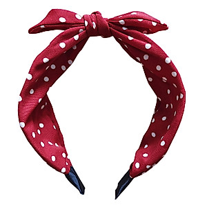 Qiabao Womens Red Polka Dot Bow Headband Wide Hair Band