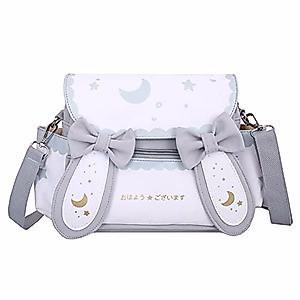 Aktudy Kawaii Japanese Anime Nylon Shoulder Bag, Students Moon Star Printed Sweet Bow Tie Ear Crossbody Handbags Satchel