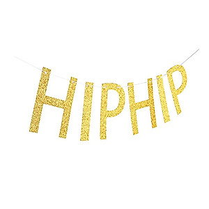 Hip Hip Hooray Banner, Gold Glitter Sign for Birthday Party, Graduation/Engagement/Wedding/Anniversary Party
