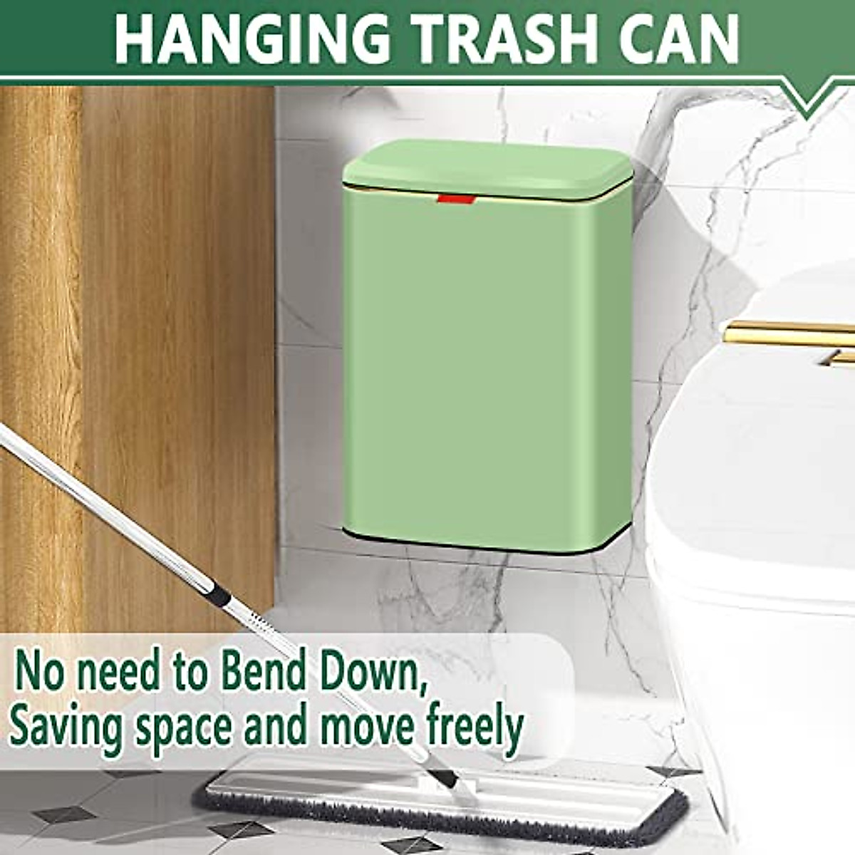 WAYCOM 2.1 Gal Compost Bin Kitchen for Counter Top or Under Sink,Compost Bin Stainless Steel Hanging Compost Bin with Lid for Cupboard/Bathroom/Bedroom/Office,Indoor Compost Bucket