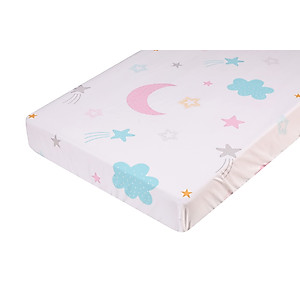 Baby Crib Fitted Sheet, 1 PC Moon Star Cloud Baby Girl Crib Fitted Sheet White Pink Blue
