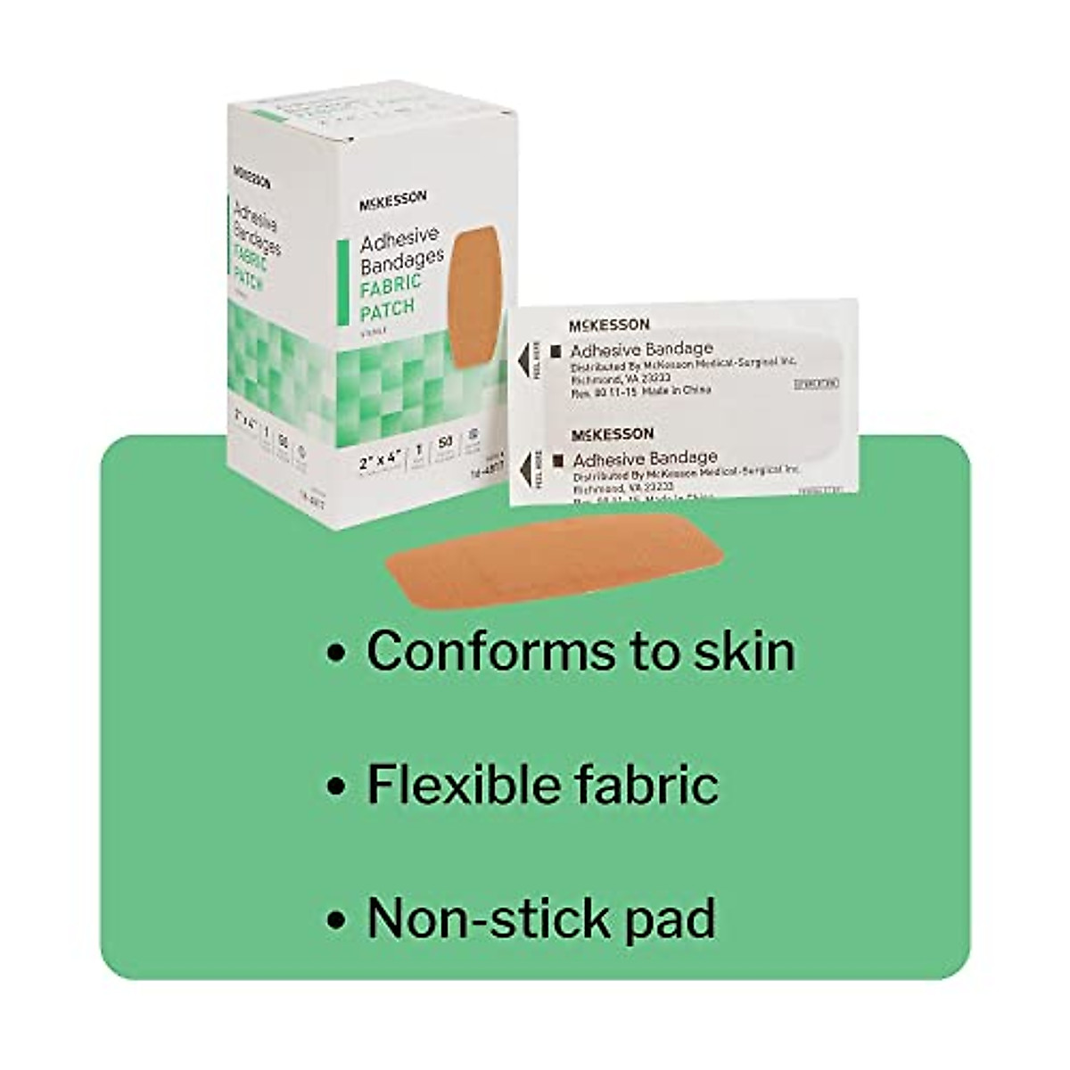 McKesson Adhesive Bandages, Sterile, Fabric Patch, 2 in x 4 in (50 Count (Pack of 1))