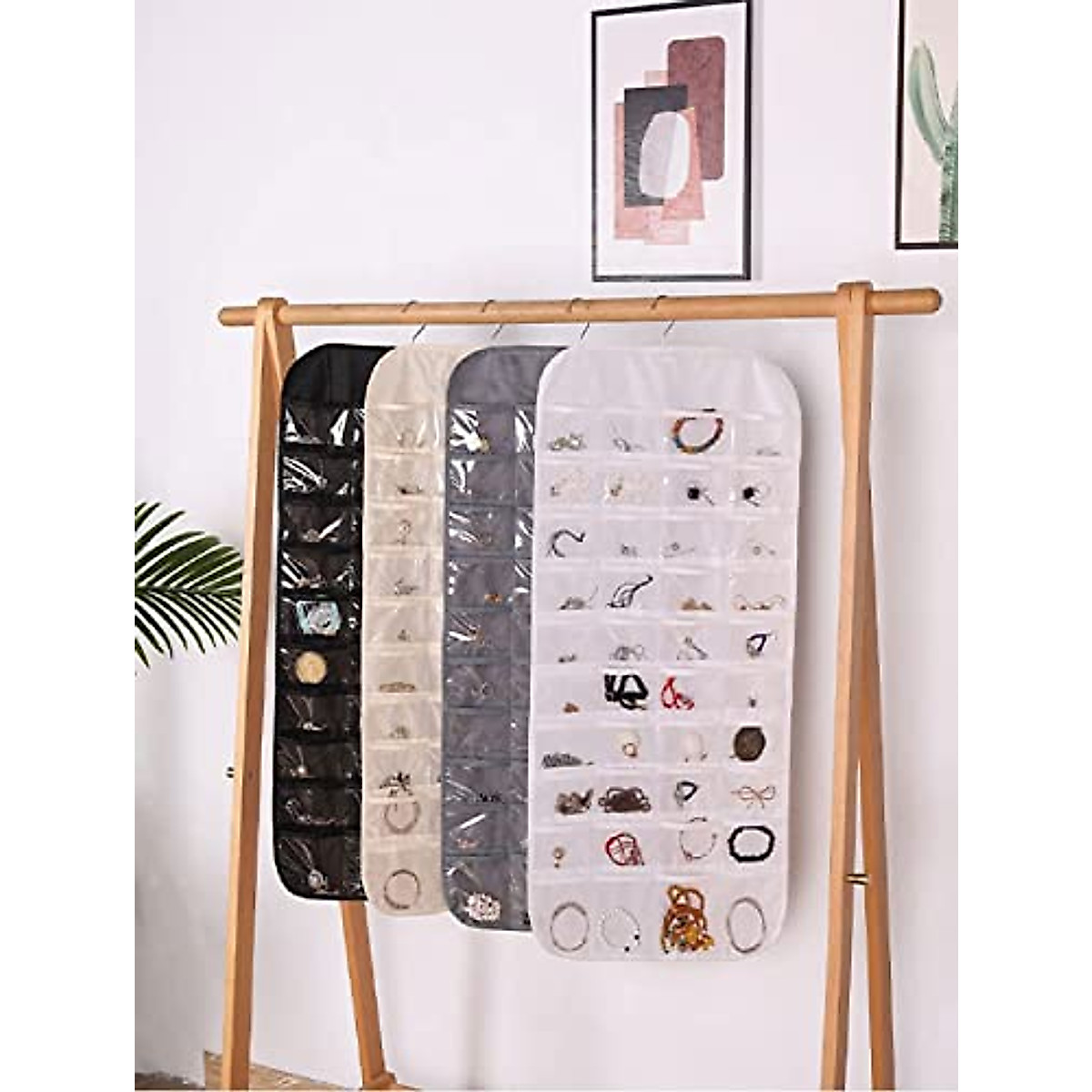 GUAGLL Beige 80-Compartment Double-Sided Jewelry Business ID Card Dustproof Storage Bag