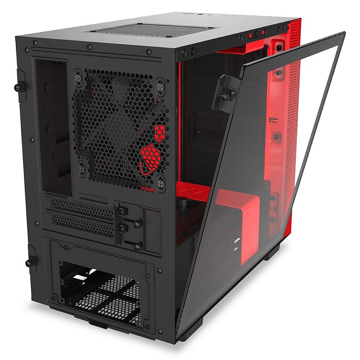 NZXT H210i - CA-H210i-BR - Mini-ITX PC Gaming Case - Front I/O USB Type-C Port - Tempered Glass Side Panel Cable Management - Water-Cooling Ready - Integrated RGB Lighting - Black/Red