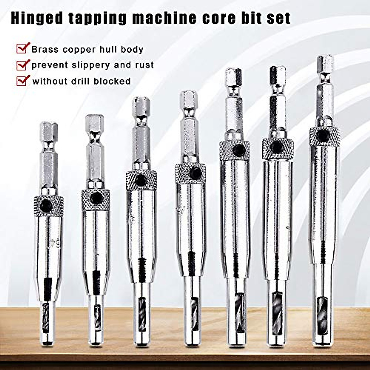 HIFROM Door Drill Bit Set with Automatic Center Punch,Doors Self Centering Hinge Tapper Core Drill Bit Set,Hole Puncher Woodworking Tools 5/64" 7/64" 9/64" 11/64" 13/64" 5mm 1/4"