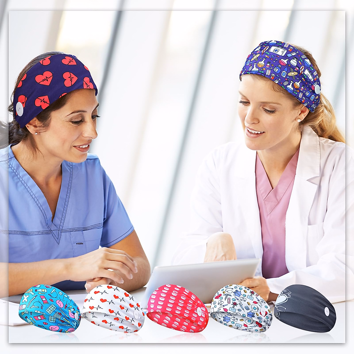 Tigeen 30 Pcs Nurse Headbands for Women Nursing Headbands with Buttons Stretch Non Slip Elastic Hair Bands Ear Protection Medical Headbands for Doctors Nurse Work Head Wraps Hairband for Sports