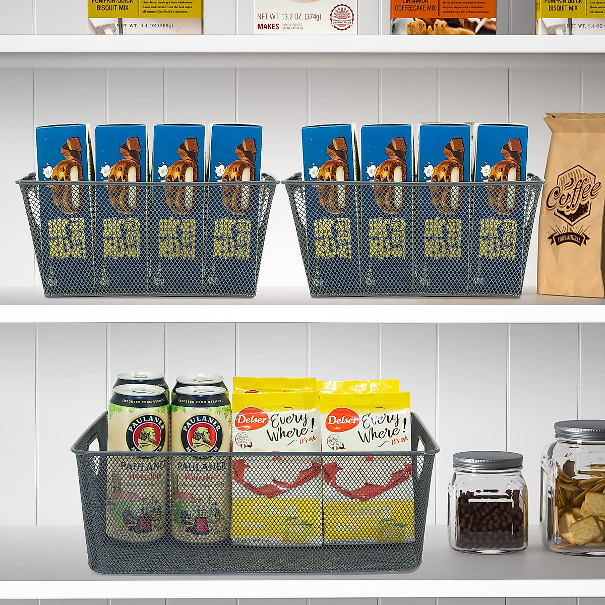 Wire Baskets for Organizing Neudeco Pantry Baskets 6 Pack Wire Storage Baskets Metal Mesh Baskets Storage Bins for Kitchen Laundry Garage Fridge Bathroom Countertop Organizer Gray