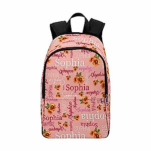 InterestPrint Personalized School Bags for Boys, Custom Sunflower Pink Monogram Shoulders Bag Customized Knapsack Backpack Bookbag with Name Casual Daypack Travel Bag for Teens