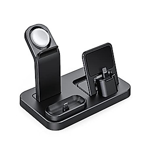 RJR Updated 3 in 1 Charging Station for Apple Devices, Self Adjusting Charging Dock for iWatch 8 7 6 SE 5 4 3 2 1, Built-in Charger Stand for iPhone Series AirPods Gifts (with 15W Adapter) Black