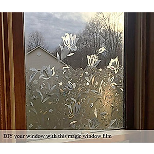 Niviy Excellent Quality 3D Static Cling Window Film Self Adhesive Window Covering Decorative Flower Privacy Film for Window 17.7" x 78.7"