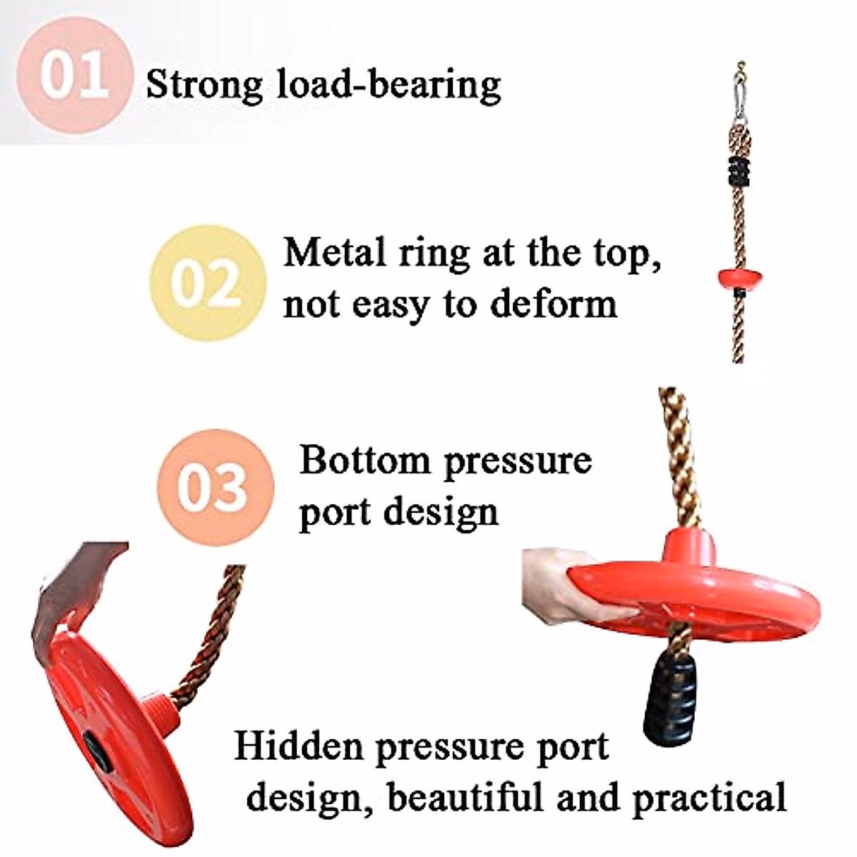 Kids Swing Climbing Rope with Big and Small Discs, Random Color Delivery