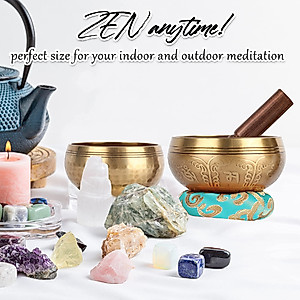 Relaehih 2-Pack Tibetan Singing Bowls Set - 100% Handmade in Nepal, Sound Bowl Meditation Set for Yoga, Chakra Healing, Meditation Gifts, Unique Gifts for Women (Blue, 3.15 + 4 inch)