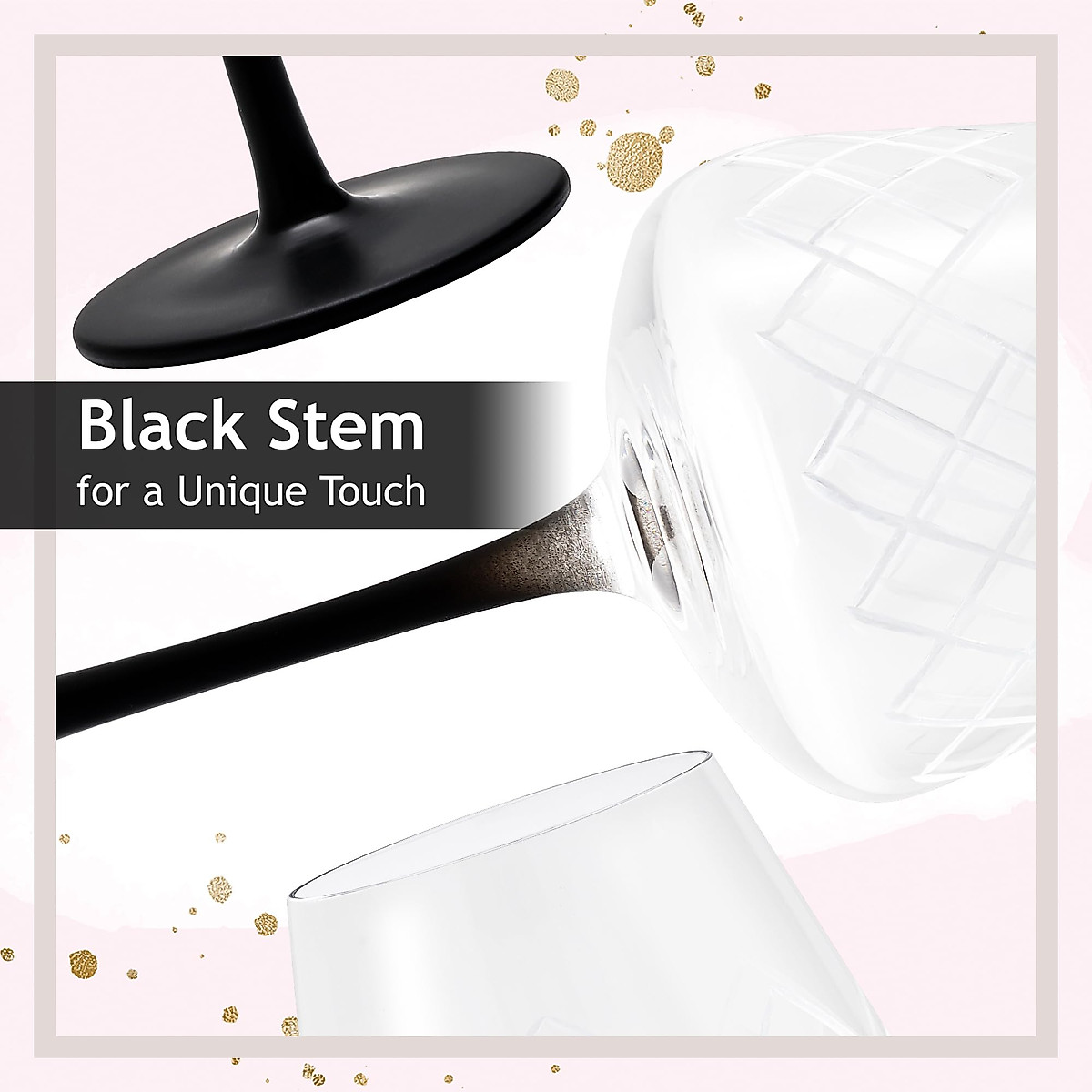 MIAMIO – Wine Glasses, Set of 4 Premium Crystal Wine Glasses with Black Long Stem Wine Glasses, Unique Wine Glasses – Crystaluna Collection (Red Wine)