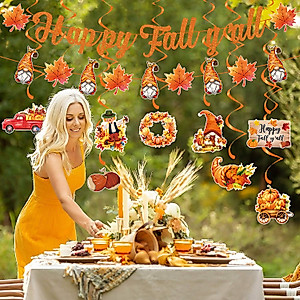 Happy Fall Y'all Decorations, Fall Party Decorations Supplies Glitter Happy Fall Y'all Banner, Pumpkin Maple Leaf Ceiling Hanging Swirls, Maple Garland for Fall Thanksgiving Day