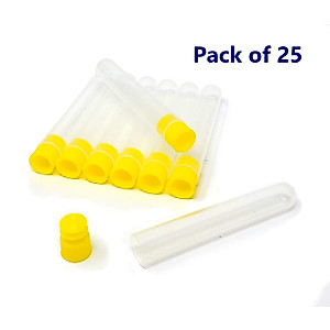 Test Tubes Plastic (PP) with Yellow Caps, 11.4 X 76 mm 25 Pack