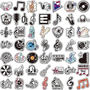50Pcs Music Stickers for Water Bottles Vinyl Musical Note Stickers for Kids Waterproof Music Stickers for Laptop Guitar Hydroflask Scrapbooking Journaling