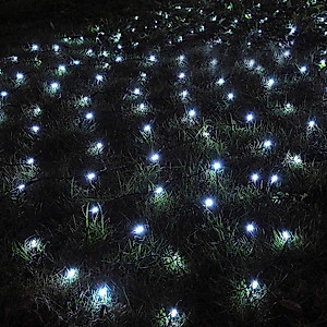 DBFAIRY 9.8x9.8Ft Solar Net Lights Bush Fairy Light Outdoor Waterproof 304 LEDs Dark Green Cable Tree-wrap Lights 8 Modes Decorative Lights for Party Christmas Wedding Garden Home Patio Lawn -(White)