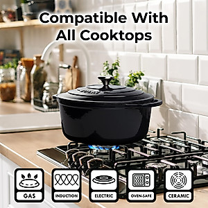 Zulay Kitchen 6 Quart Enameled Cast Iron Dutch Oven with Lid – Premium Durability & Oven Safe up to 500°F – Heavy Duty Cookware Perfect for Bread Baking, Stews, Braising & Roasting – Onyx Black