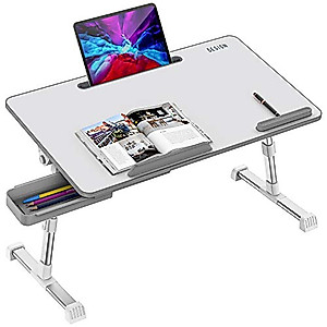 Besign LT06 Pro Adjustable Latop Table [Large Size], Portable Standing Bed Desk, Foldable Sofa Breakfast Tray, Notebook Computer Stand for Reading and Writing (White)