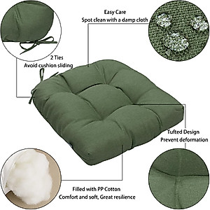 Magpie Fabrics 19"x19" Tufted Seat Cushion 2 Pack, U-Shaped Patio Cushions with Ties, Outdoor/Indoor Chair Pads Waterproof for Dining Garden Balcony Office - Green