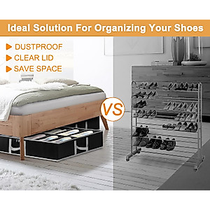 punemi Under Bed Shoe Storage Organizer, Adjustable Velcro Shoe Organizer Under Bed With Bottom Support & 3 Sturdy Handles, Underbed Shoe Organizers For Closet Boot, Sneakers, Heels, Set Of 2