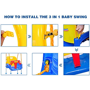 RedSwing 3-in-1 Baby Swing Seat, Toddler Swing, Anti-Flip Snug & Secure Detachable Infants to Teens Kids Swing Seat for Outside Playground, Blue