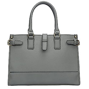 KKXIU Elegant Women Handbag Satchel Purses Vegan Leather Top Handle Shoulder Tote Work Bag (Grey)