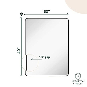 Hamilton Hills Contemporary Brushed Metal Wall Mirror | Glass Panel Black Framed Rounded Corner Deep Set Design | Mirrored Rectangle Hangs Horizontal or Vertical (30inch x 40inch)