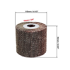 QWORK Flap Sanding Wheel, Wire Drawing Polishing Wheel, Aluminum Oxide Drum Burnishing Brush, 4.5" x 4" with 3/4"-4 Keyway (60 grit), Remove Rust/Weld Burr/Grinding