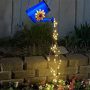 Solar Waterfall Garden Decor Lights,60 LED Running Water Flashing，Waterproof Solar Watering can Lights, Yard Decor for Outside for Porch Lawn Backyard Landscape Pathway Patio Gifts (Chrysanthemum)
