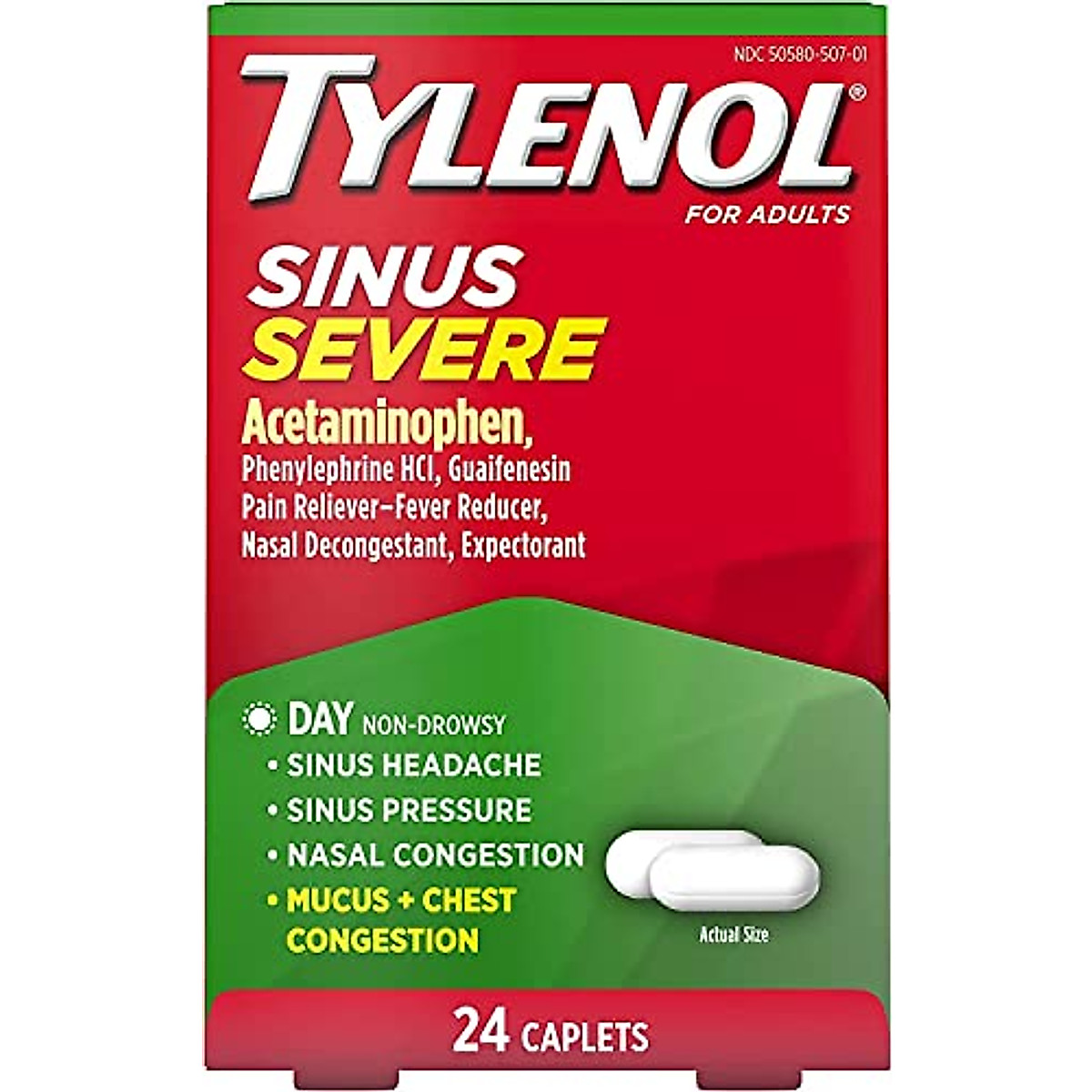 TYLENOL Sinus Congestion & Pain, Severe Caplets Daytime Non-Drowsy 24 EA (Pack of 3)