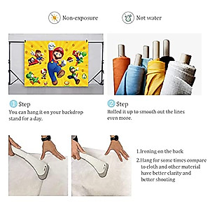 Cartoon Super Brother Boy Backdrop Gold Coin Video Game Adventure Kart Background Super Bros Uncle Mushroom Birthday Party Banner Baby Shower 7x5FT, 7x5FT(210x150cm)