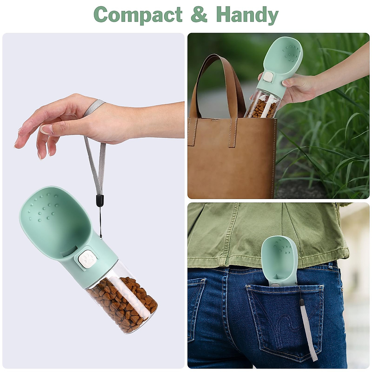Colorday Handheld Dog Treat Dispenser Built-in Clicker & Treat Pouch, Hand Feeder for Puppy Training Walking Hiking Traveling (6.7 OZ, Green)