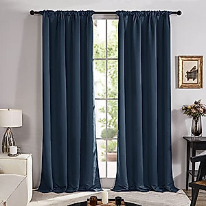 Deconovo Blackout Curtains for Bedroom, Back Tab Curtains with Black Liner, Thermal Insulated Drapes, Noise Cancelling Drapes for Living Room, Navy, 52W x 84L Inch, 2 Panels