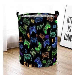 Game Controller Gaming Laundry Basket Boys Hamper Bag Dirty Clothes Storage Basket Waterproof Foldable Collapsible Organizer Gamer Room Decor For Bedroom Boys Room Bathroom Dorm