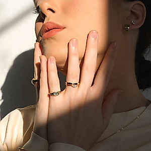 espere 18K Gold Plated Tiny Signet Ring Oval Pinky Stacking Ring North Star Dainty Gold Rings for Women