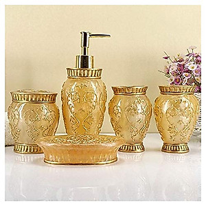 Vintage Golden Bathroom Accessories, 5Piece Bathroom Accessories Set, Bathroom Set Features, Soap Dispenser, Toothbrush Holder, Tumbler & Soap Dish - Bath Gift Set