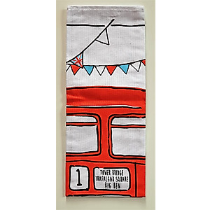 Sketchy Red London Bus Tea Towel Souvenir Sketch Routemaster Cartoon Drawing Souvenir Gift White by Elgate
