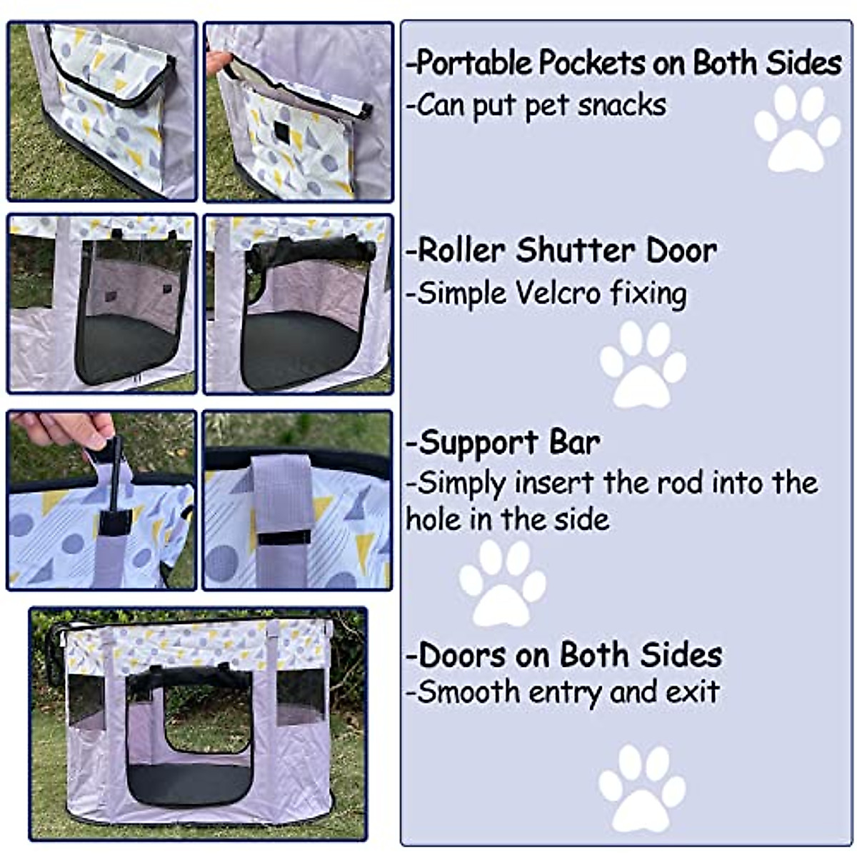 Apatal Portable Pet Playpen, Foldable Cats Exercise Enclosure Pen Tents Cat Delivery Isolation Room Dog Crates Kennel House Great for Indoor Outdoor Travel Use Pets Puppy Kitten Rabbit