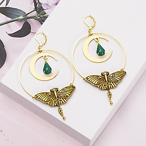 ZKBKJSPZJB Handmade The Luna Moth Drops Earrings,Halloween Earrings,Goth Earring,Witchy Jewelry,Gothic Earrings Halloween Gifts